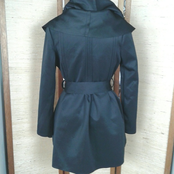 Mei Na | Jackets & Coats | Mei Na Black Wrap Belted Hooded Jacket ...